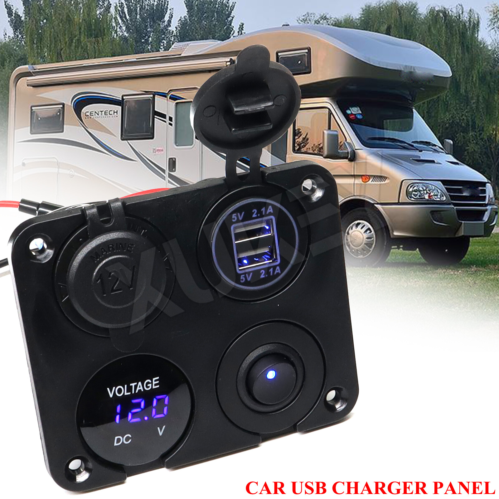 Car Switch Panel Cigarette Lighter Socket 12V Dual-USB Charger ...