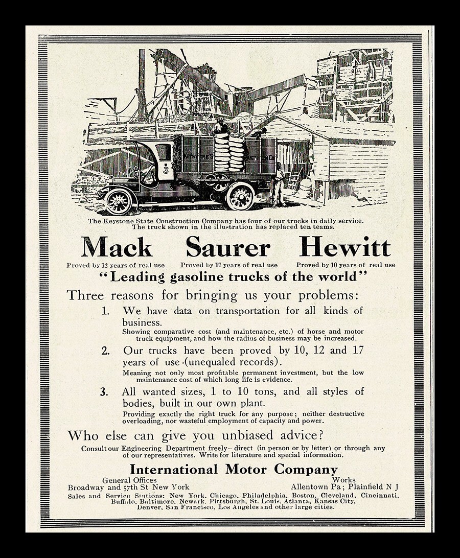 1900's Mack, Saurer & Hewitt Trucks Original Magazine Ad | eBay