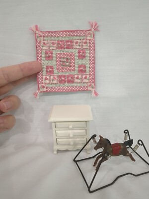 Dollhouse Miniature Cross Stitch Rug Carpet 3x3 Wall Hanging Quilt Baby ...