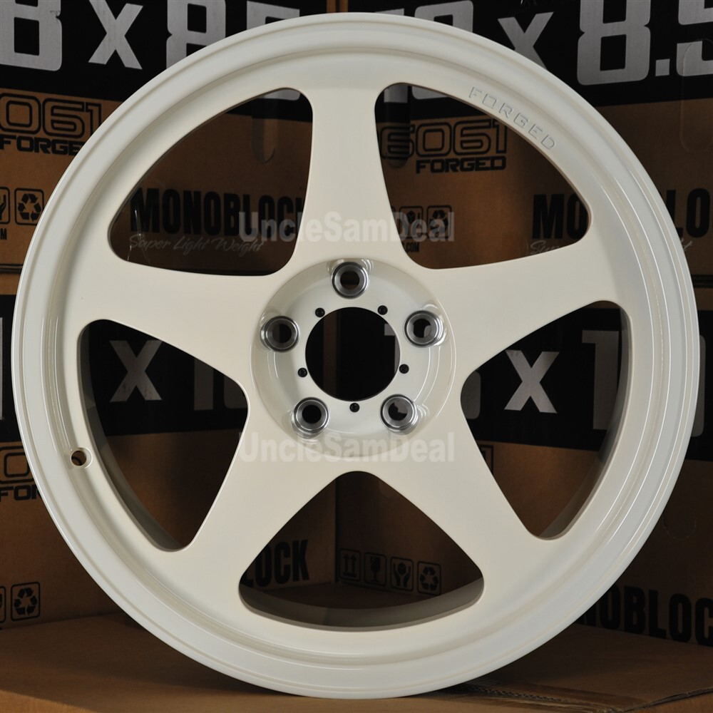 18" 18x8.5 5x108 35 OFFSET R6061 FORGED ALLOY GLOSS WHITE 5 SPOKES ...