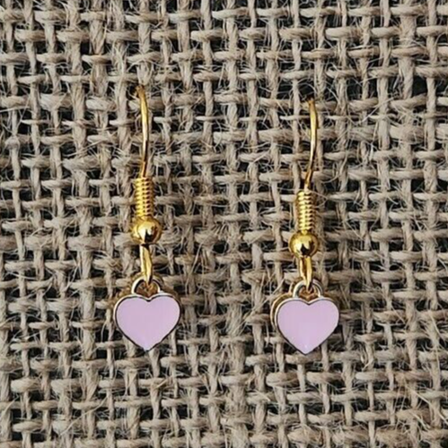 lylas original earrings ~ cute gold tone pink love heart ~ post ...