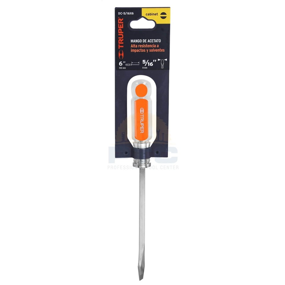 Truper DC-5/16X6 Flat blade screwdriver 5/16 x 6" square acetate handle ...