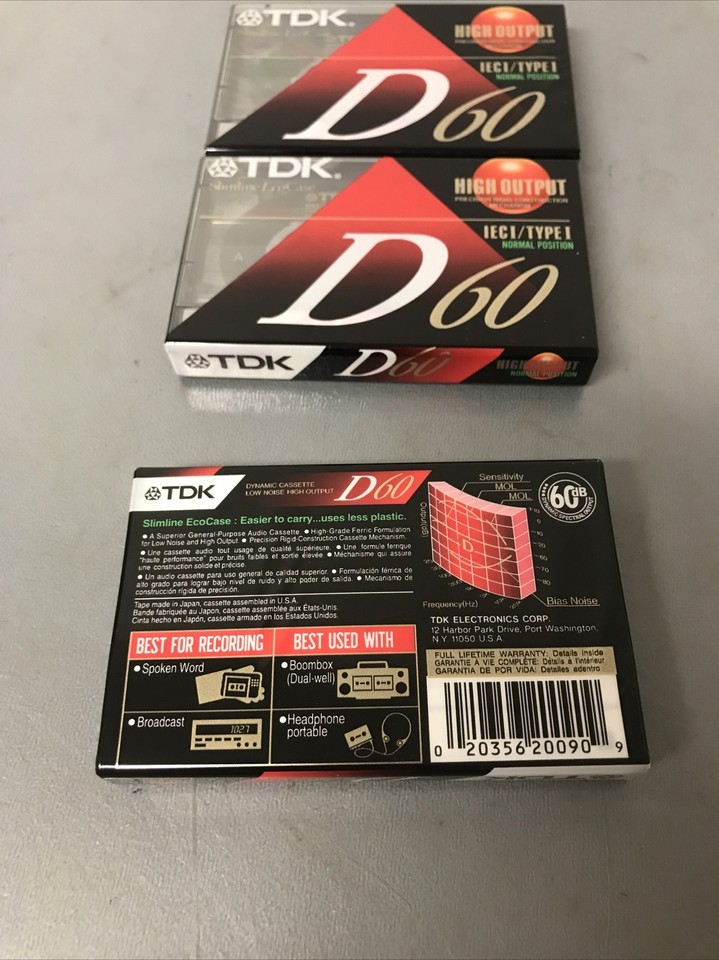(3) TDK D60 Blank Audio Cassette Tapes High Output IECI/Type I NEW ...
