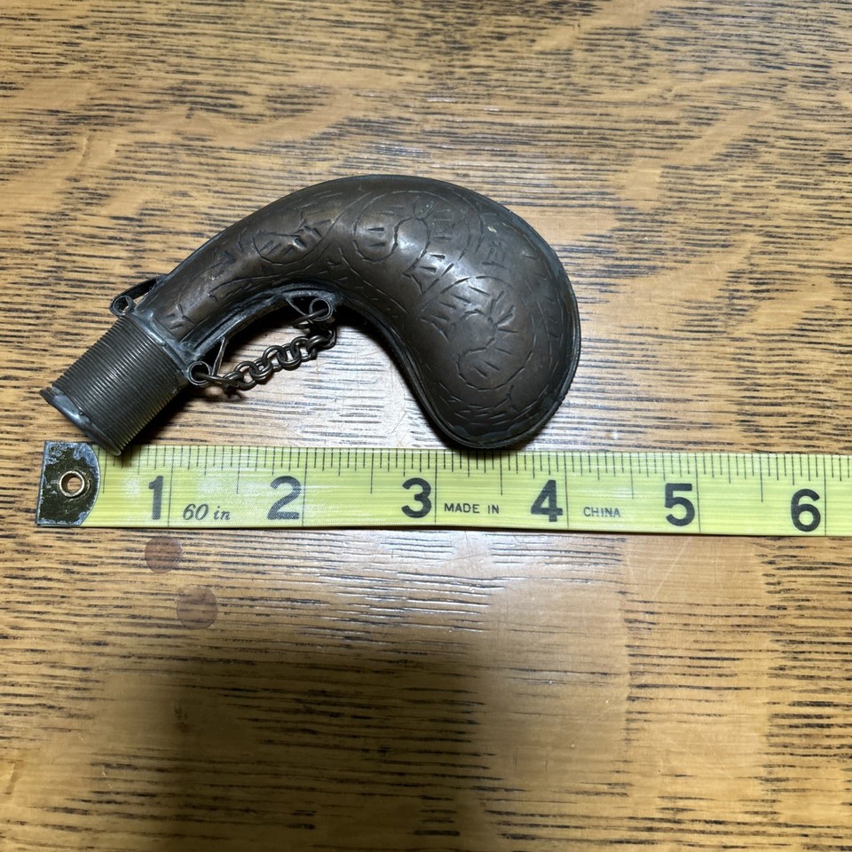 Vintage Old Black Powder Brass Powder Horn Flask Metal | eBay