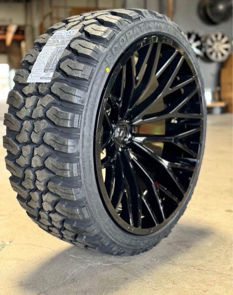 24x12 TIS 566B BLACK WHEELS RIMS 33" MT TIRES FORD F150 FX4 EXPEDITION ...