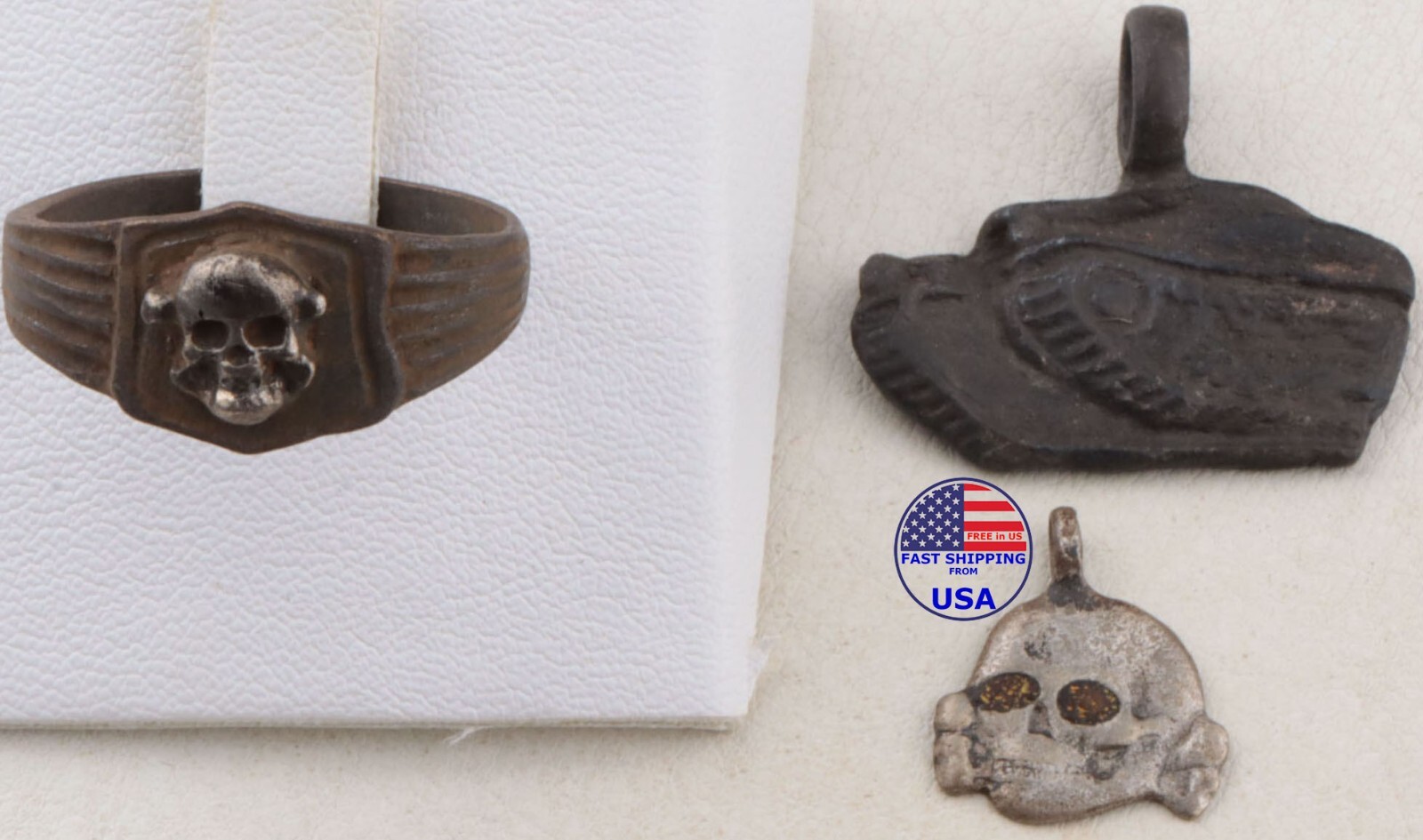 Skull and Bones Gothic Ring WW2 Tank Pendant wwII Pen… - Gem