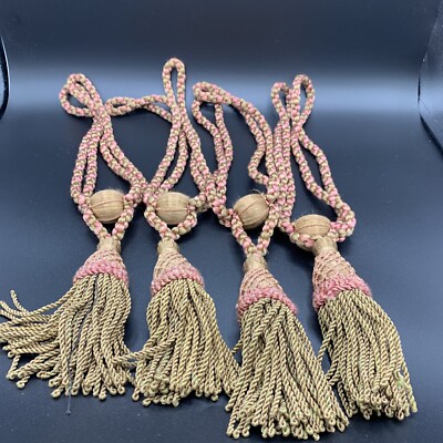 Two Pair Vintage Drapery Tie Backs Rope and Tassel Pink And Gold | eBay