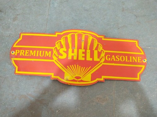 Porcelain Shell Gasoline Enamel Sign Size 24" x 10" Inches | eBay