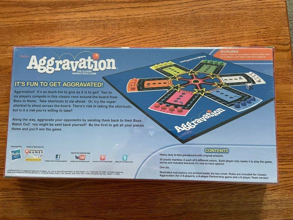 Original Aggravation Marble Race Board Game Artwork Sealed 2014 Hasbro ...
