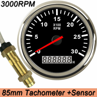 85mm Tachometer 3000 RPM Tacho Sensor with LCD Hourmeter For Car Boat ...