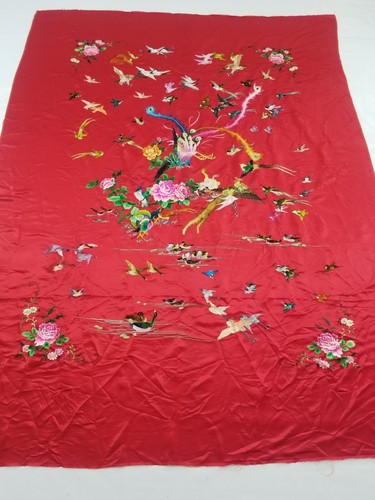 Vintage Chinese Hand Embroidered Silk Birds Panel/Tablecloth 74x55 ...