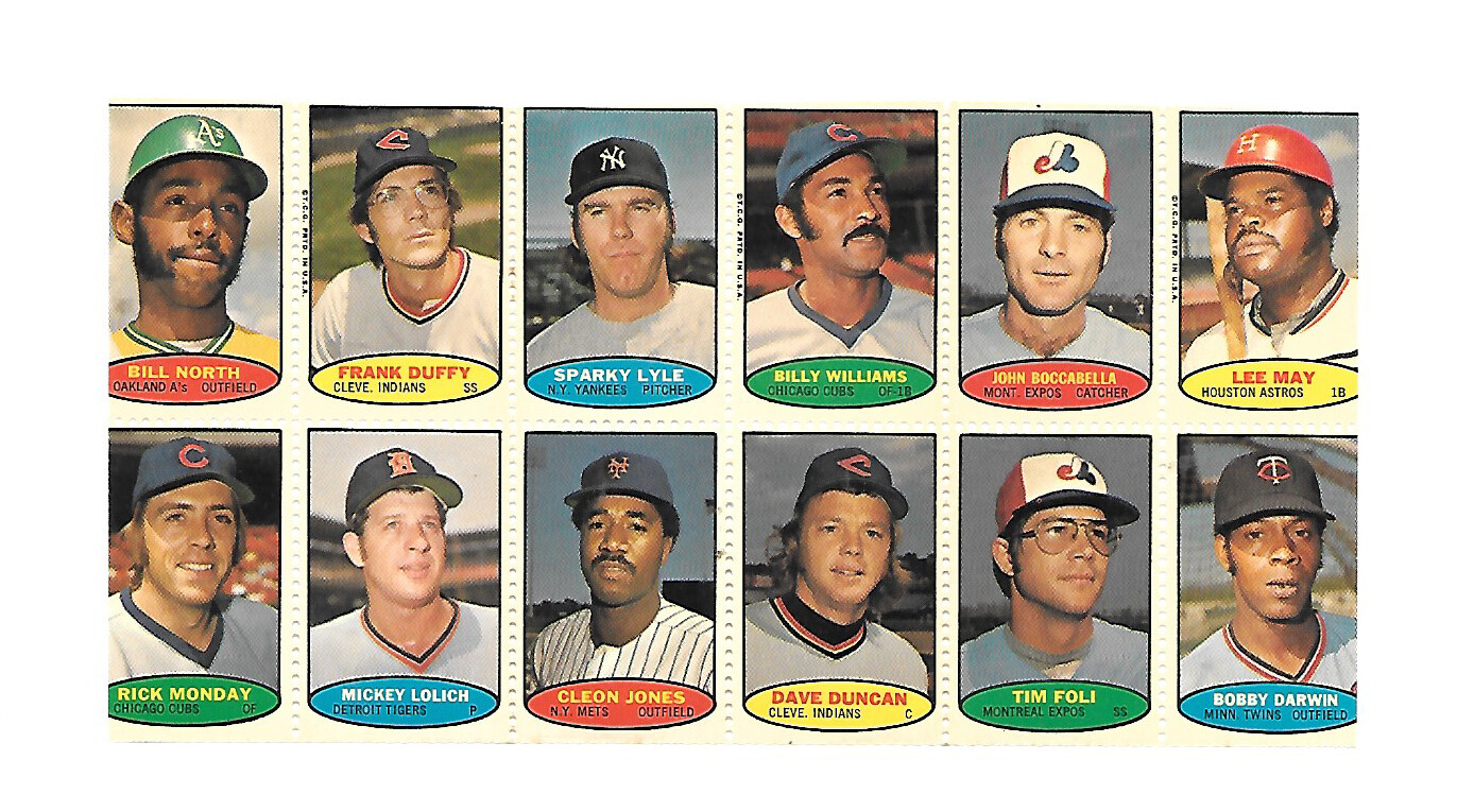 1974 Topps baseball stamp panel 12 stamps with Sparky Lyle Nrmint/mint ...
