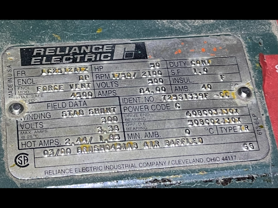 *Free shipping*50 HP Reliance DC Electric Motor 1800 RPM Fr LC2512ATZ ...