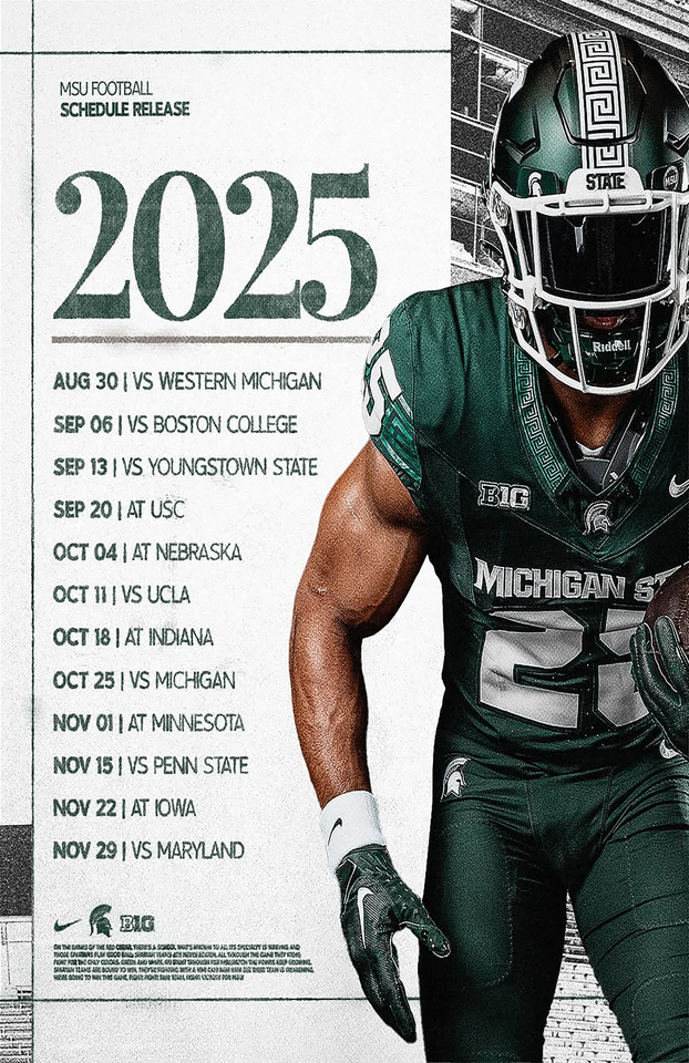 Michigan State Spartans 2025 Schedule Poster 11 x 17 inches Spartans ...