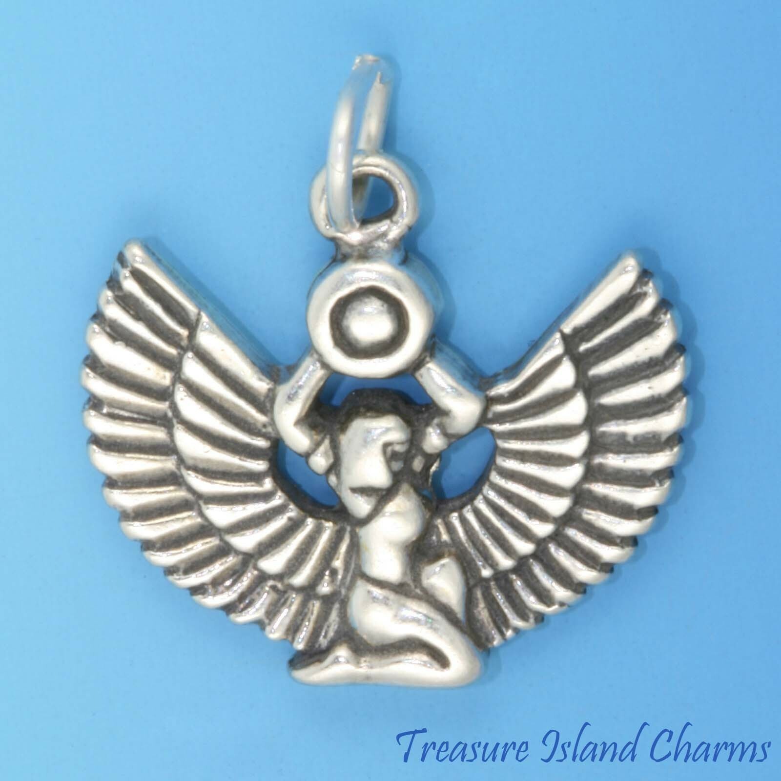 Egyptian Winged Goddess Isis 925 Solid Sterling Silver Charm Pendant ...