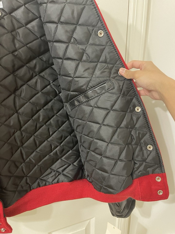 Vintage Excelled BLACK RED LEATHER Wool Varsity Letterman Jacket Sz XL ...