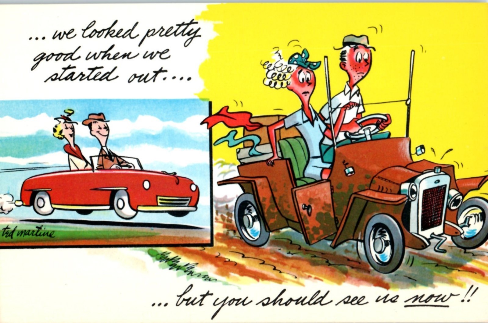 10 lot But You Should See Us Now Comic VTG Postcard Convertible jalopy ...