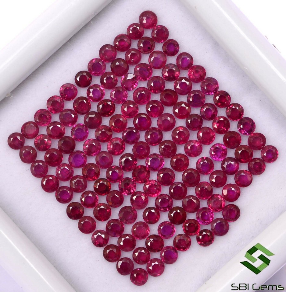 3.65 CTS Natural Ruby Round Cut 2 mm Lot 50 Pcs Reddish Faceted Loose ...