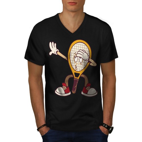 Wellcoda Dabbing Tennis Racket Funny Cartoon Mens V-Neck T-shirt | eBay UK