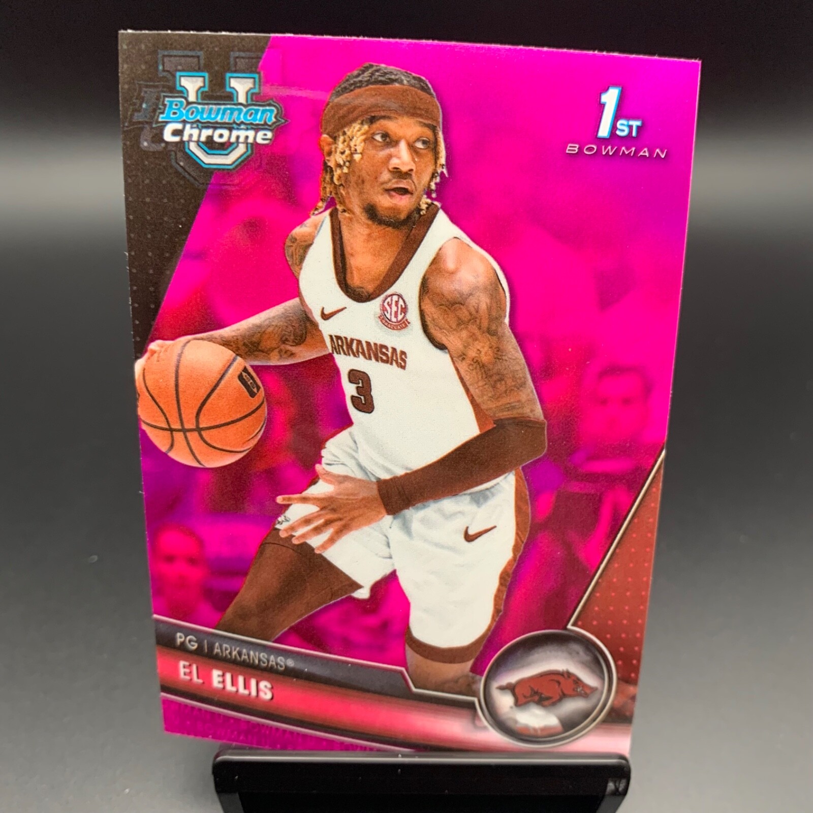 2023-24 Bowman Chrome U #82 El Ellis Pink Refractor Arkansas Razorbacks ...
