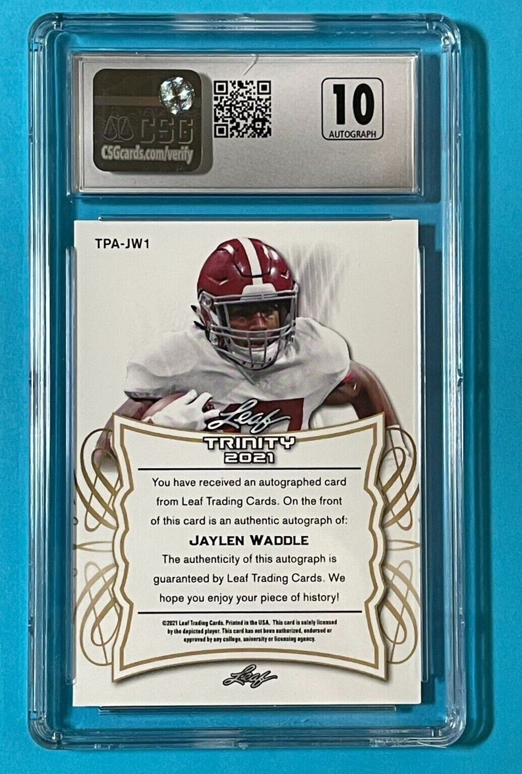 JAYLEN WADDLE 2021 Leaf Trinity Portrait Autograph Card TPA-JW1 Rookie ...