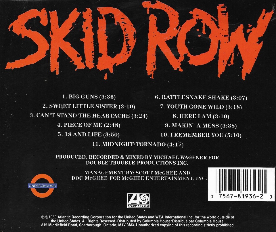 Skid Row * by Skid Row (CD, 1990, Atlantic) Listen B 4 U Die ...