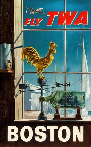 Boston TWA Airlines 1955 Vintage Travel Poster Wall Art Print Retro ...
