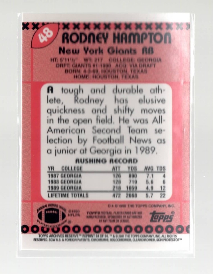 2001 Topps Archives Reserve #84 Rodney Hampton New York Giants NM/Mint ...