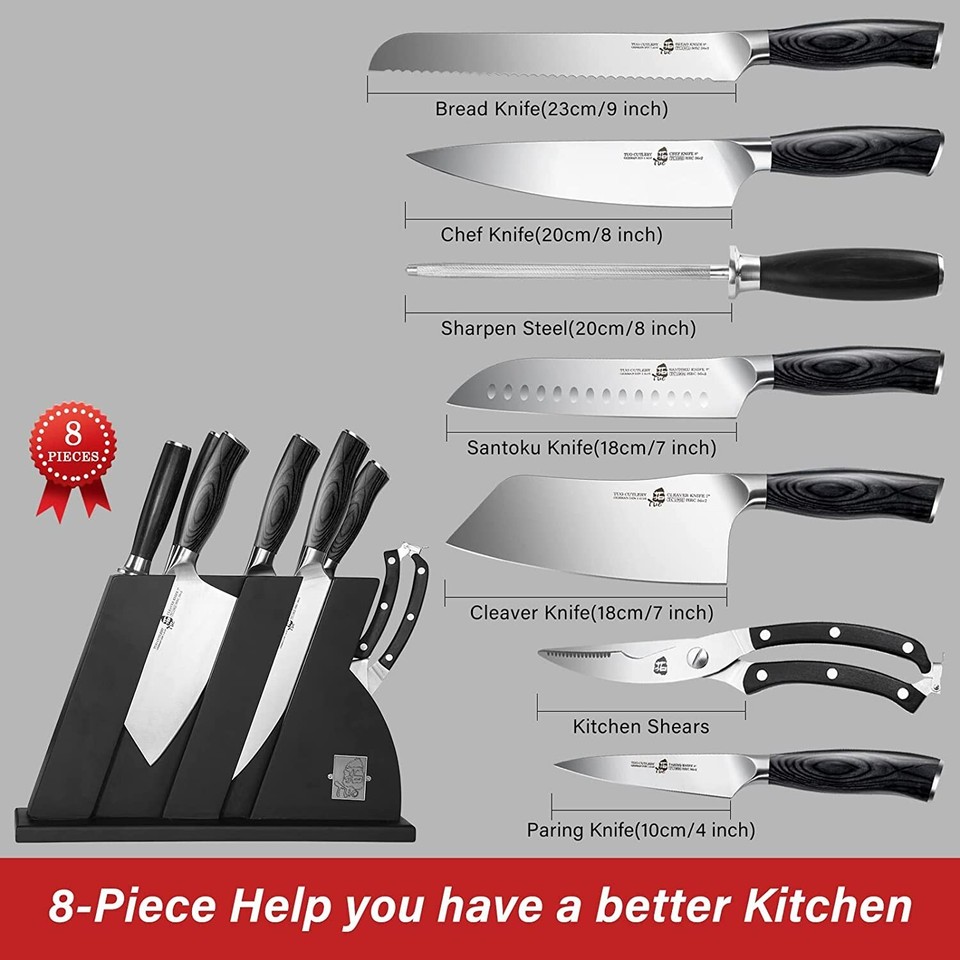 TUO 8 Pcs Chef Professional Knife Block Set Fiery Phoenix Series Black ...