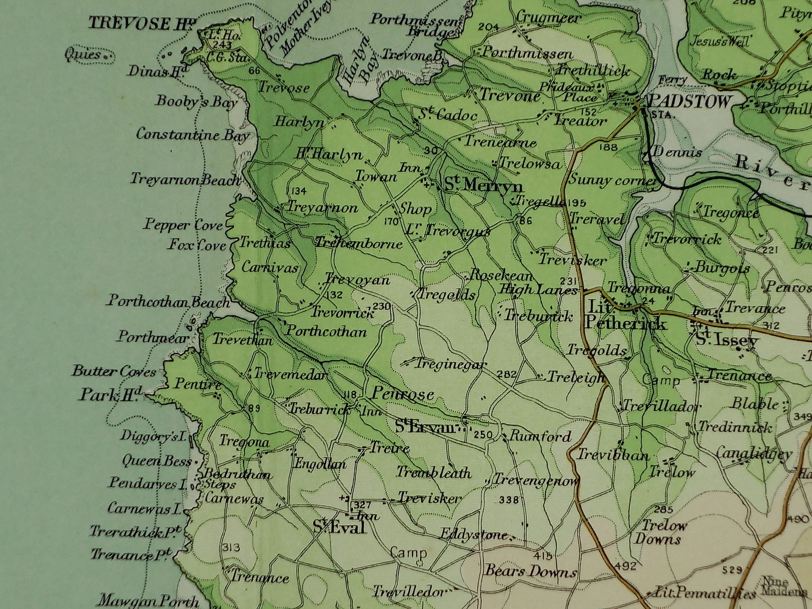 1903 MAP ~ NEW QUAY BODMIN WADEBRIDGE CORNWALL CAMELFORD & VILLAGES ...