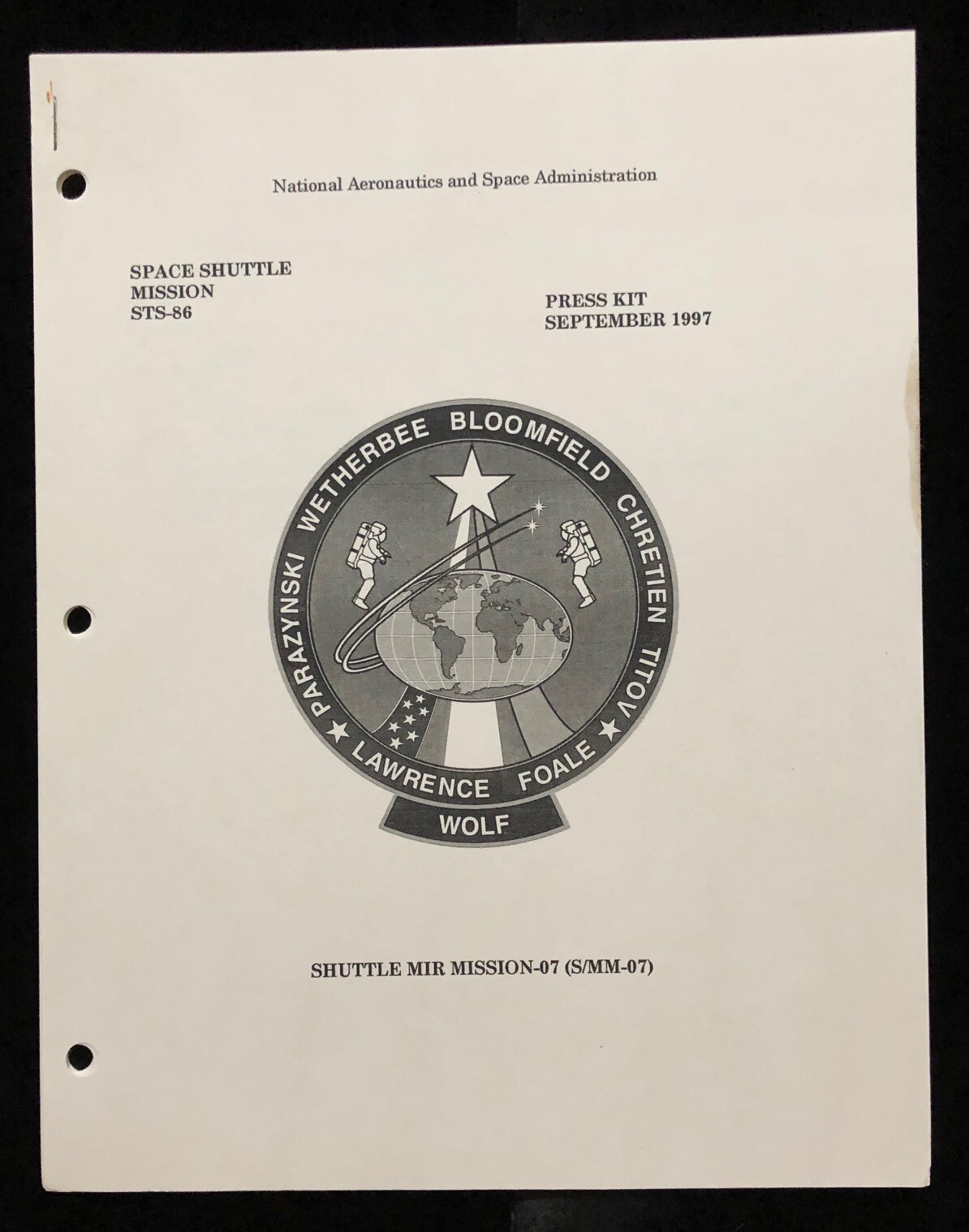 STS-86 NASA RELEASED SPACE SHUTTLE MISSION PRESS KIT | eBay