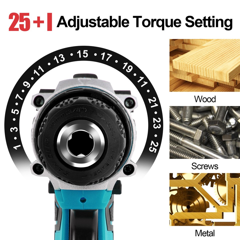 18V Cordless Drill Combi Driver High Power Electric Screwdriver Set ...