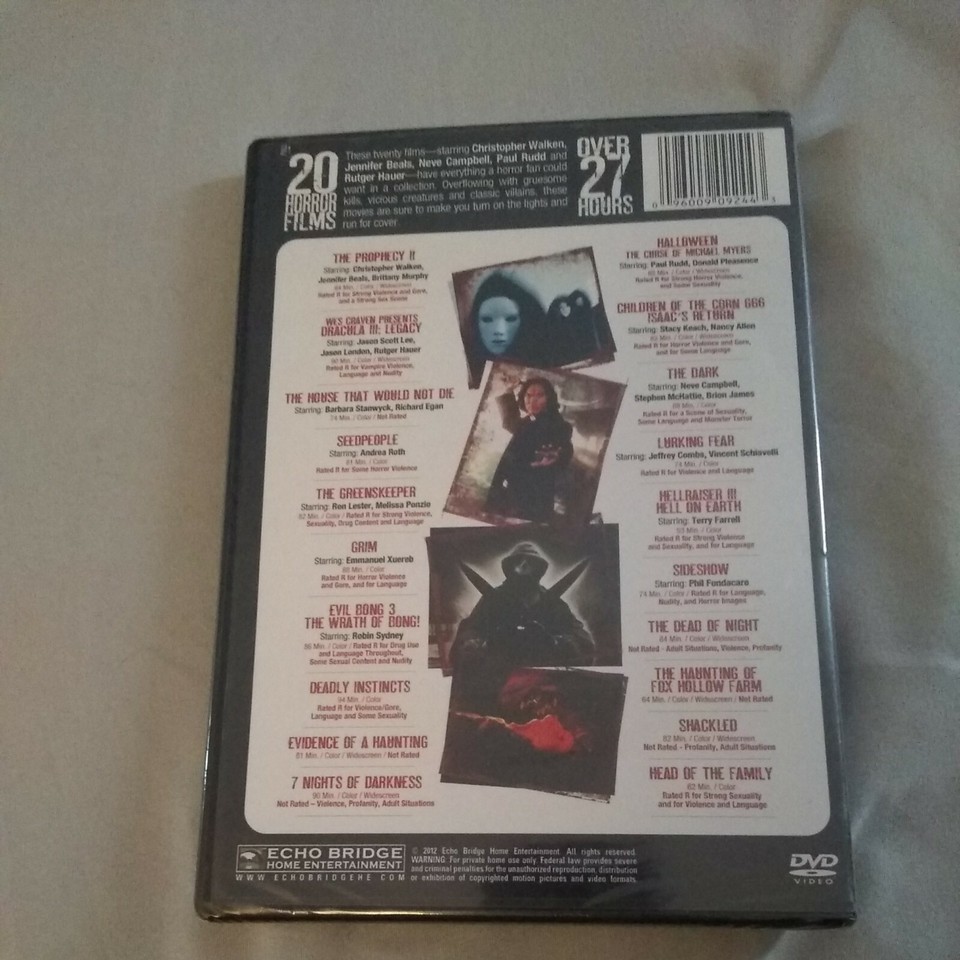 NEW 20 Horror Films Collection Movie Lot DVD 4 Disc BOX Set over 28 ...