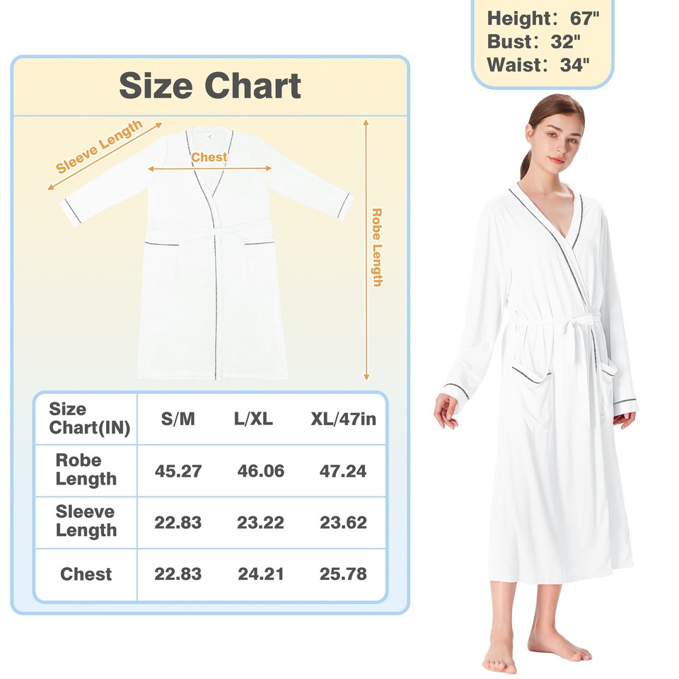 Catalonia Lightweight Ladies Bathrobe Long Summer Robe w/ Pockets for ...