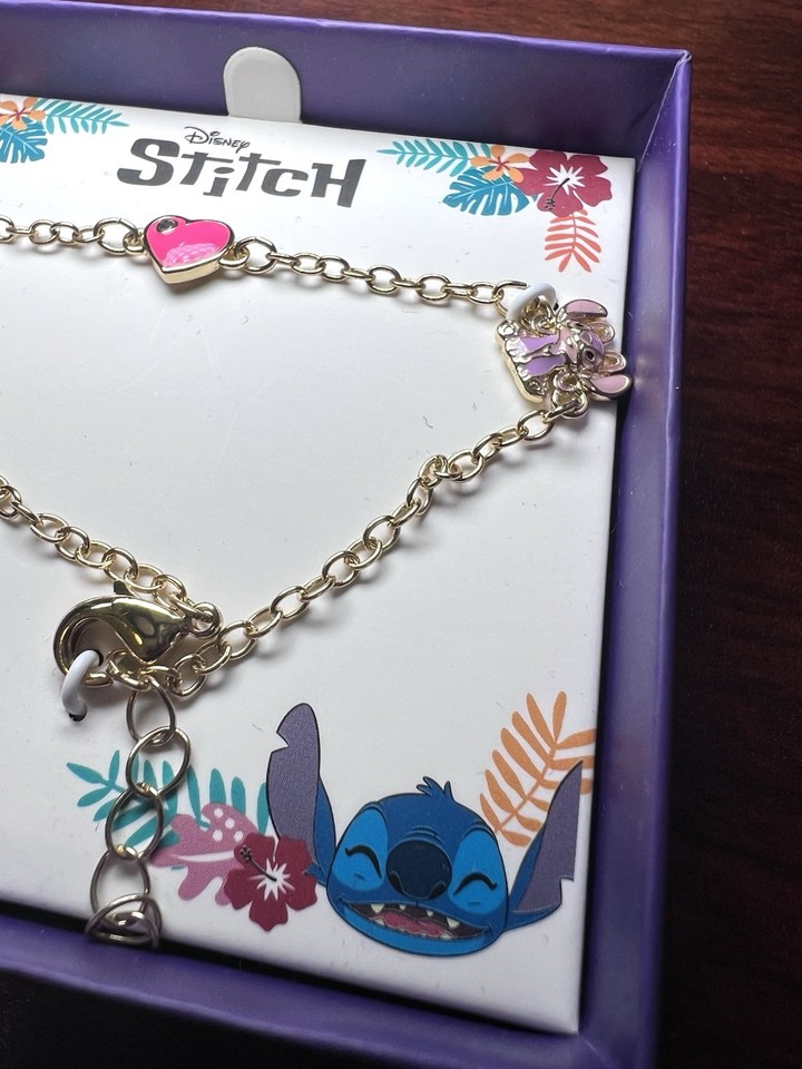 Disney Angel & Stitch Gold flash plated Charm Bracelet heart fandom kid ...