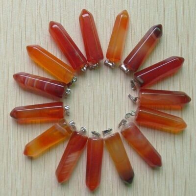 Wholesale 24pcs Natural Red Agate Stone Hexagonal Pillar Pendant Charms ...