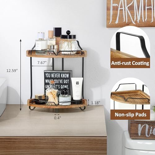 2 Tier Bathroom Countertop Organizer, Wood Corner Bathroom Counter ...