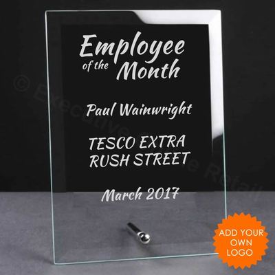Personalised Employee of the Month Glass Plaque Trophy Award - Work ...