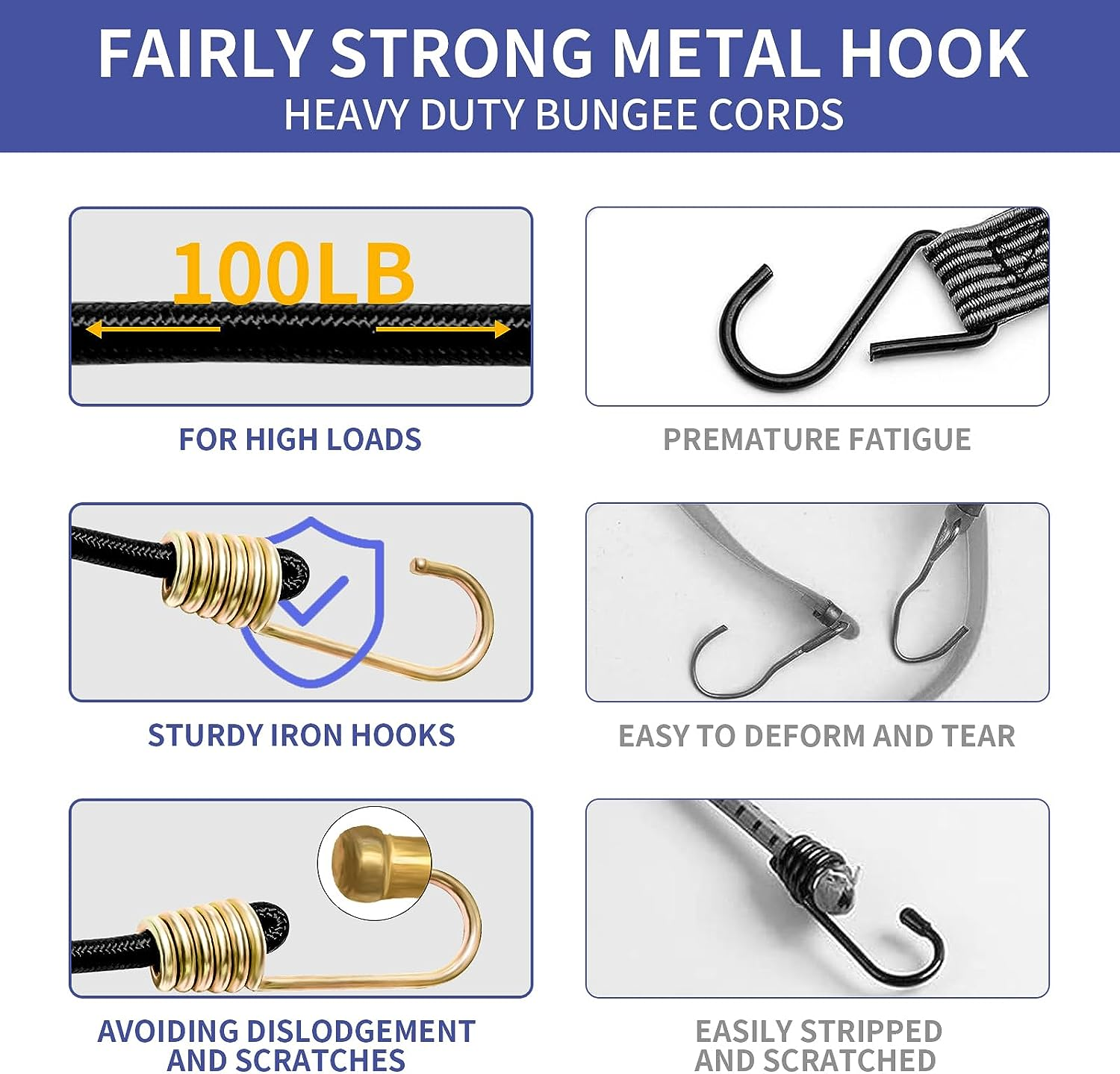 Dajia Heavy Duty Black Bungee Cords With Hooks 3/8x 36 10mm Industrial ...