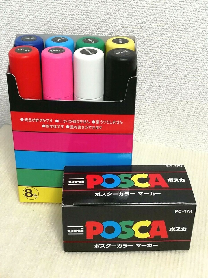 Uni Posca Water Based very thick Paint Marker PC17K 8 Colors Free ...