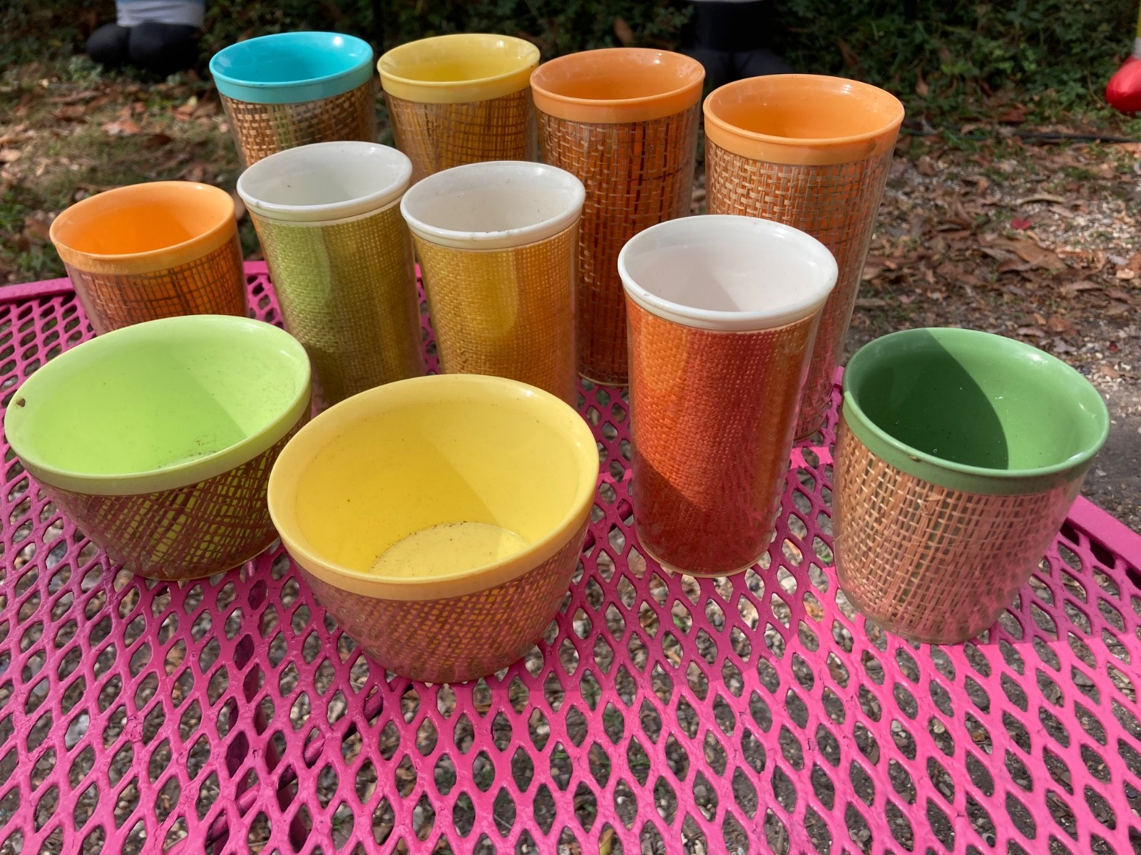 Vintage RAFFIA WARE Mid Century Burlap Melamine Fruit Dessert Bowls ...