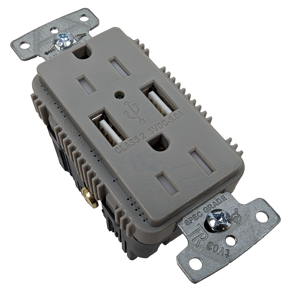 Hubbell USB15A5GY USB Charger Duplex Receptacle Tamper Resistant Gray ...