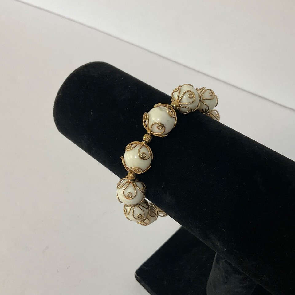 Vtg OT Turkey Bracelet 18K Yellow Gold Technibond Filigree 925 White ...