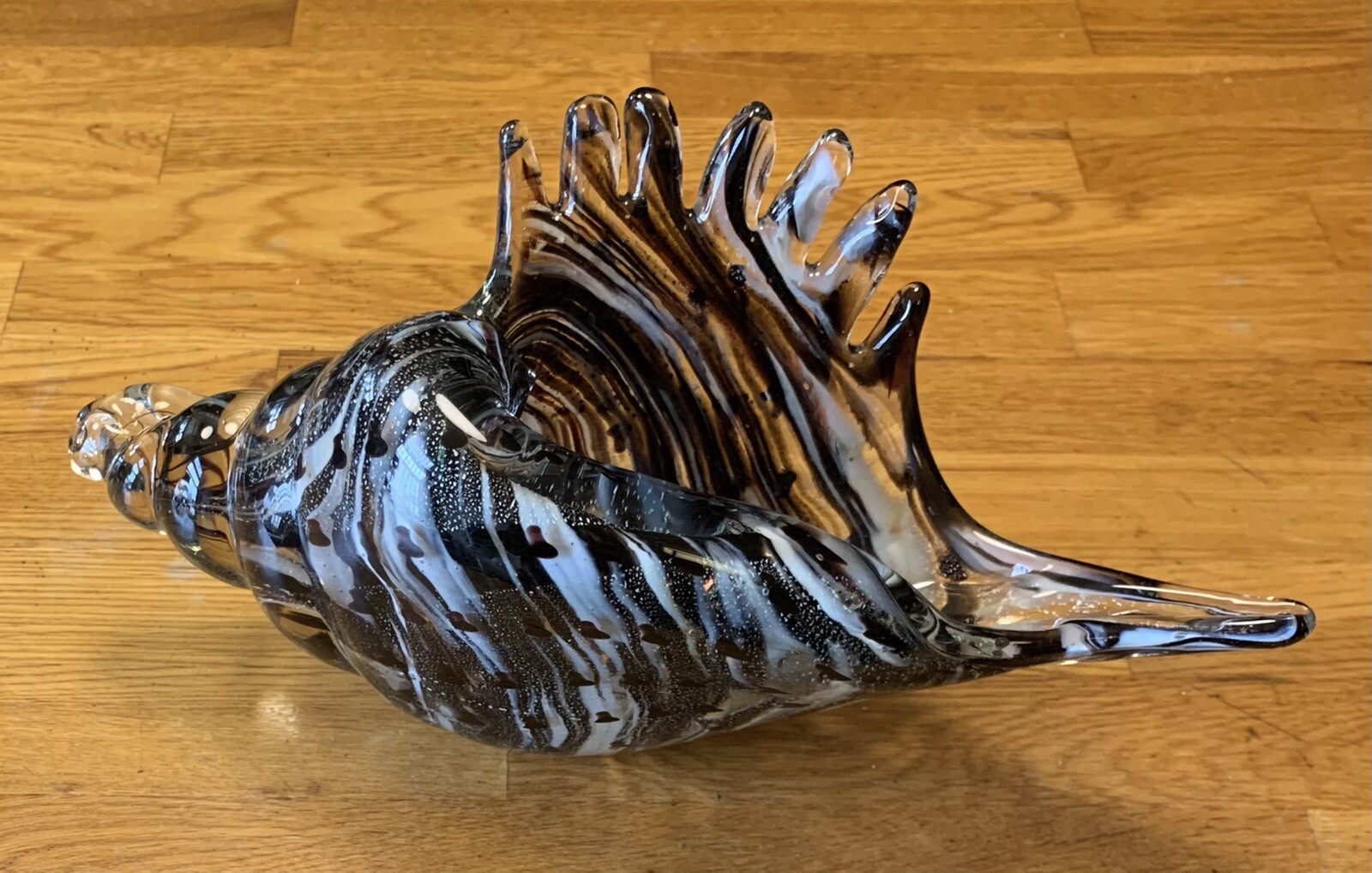 Vintage Murano Venetian Art Glass Conch Shell Bowl Sommerso Silver ...