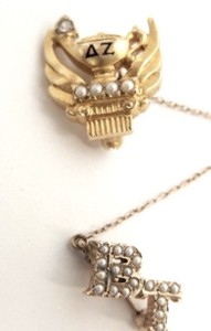 Vintage 1948 14K Yellow Gold Diamond Delta Zeta AZ Fraternity Sorority ...