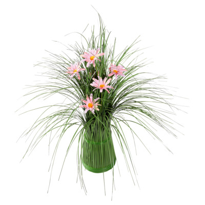 Dekogras-Bündel Kunstgras Kunstgräser mit rosa Blüten selbststehend ...
