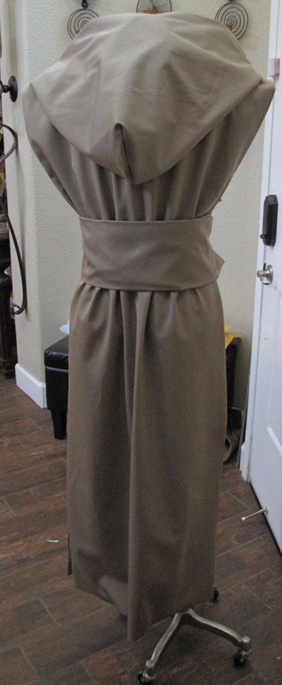 Cosplay Beige sleeveless hooded floor length poplin tabard vest & sash ...