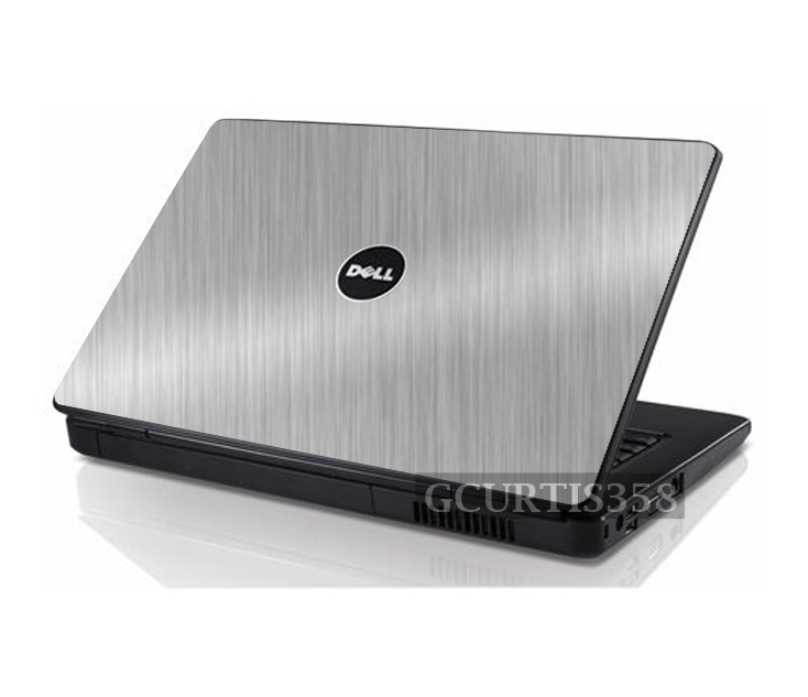 Brushed Aluminum Laptop Decal WOOD Vinyl Lid Skin Cover Decal Fits Dell ...