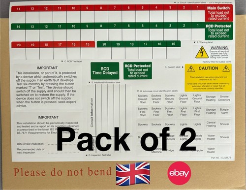 Pack Of 2 Consumer Unit Fuse Board Label Sheet Stickers MK Wylex BG ...