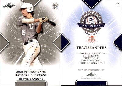 TRAVIS SANDERS 2021 LEAF PERFECT GAME "NATIONAL SHOWCASE" ROOKIE CARD ...